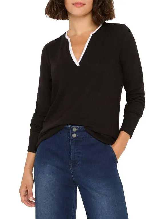 NIC+ZOE Double Layer Split Neck Top - Black Onyx