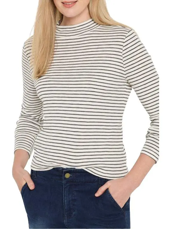 NIC+ZOE Stripe Long Sleeve Mock Neck T-shirt - Cream Multi