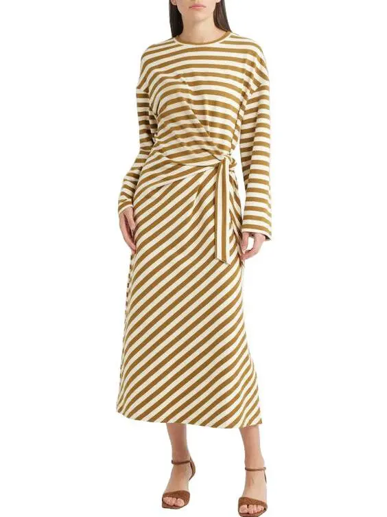 FRNCH Fenouil Directional Stripe Long Sleeve Dress - Olive