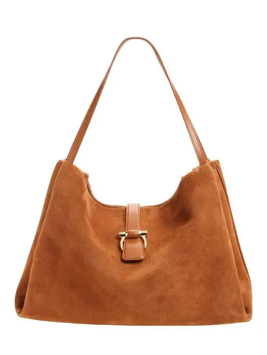 FERRAGAMO Medium Lily Suede Tote - Natural Resort