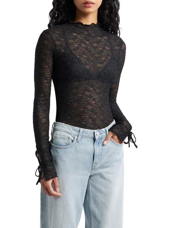 Bp. Funnel Neck Lace Top - Black