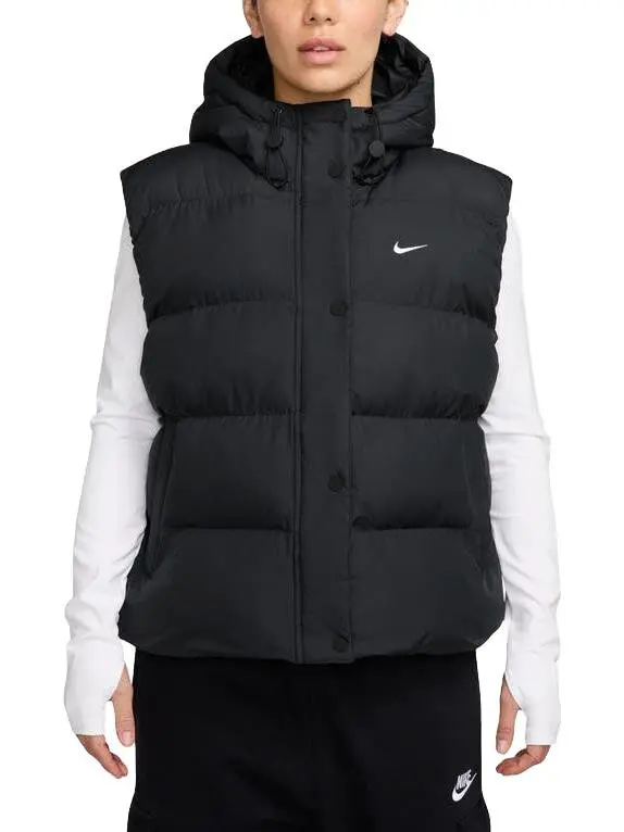 Nike Water Repellent Therma-fit Hooded Puffer Vest - Black/white