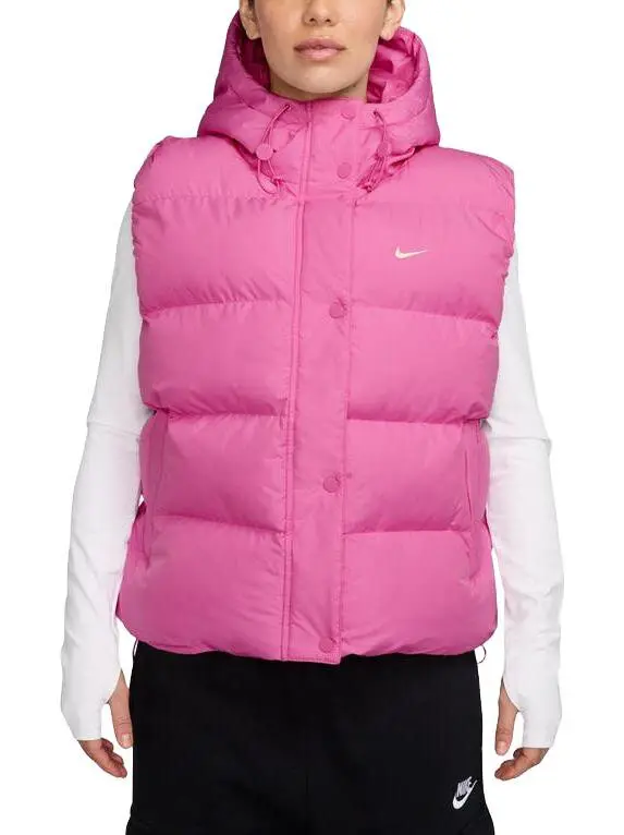 Nike Water Repellent Therma-fit Hooded Puffer Vest - Pink/sail