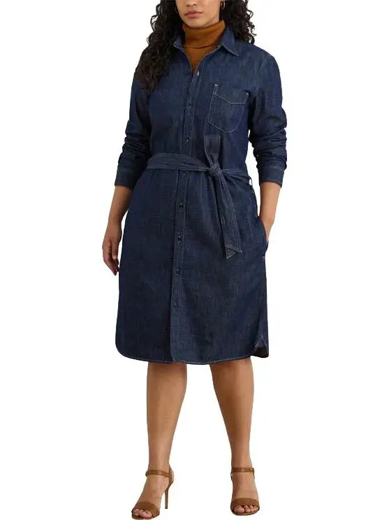 Ralph Lauren Jameika Tie Waist Denim Shirt Dress - Pure Rinse Wash