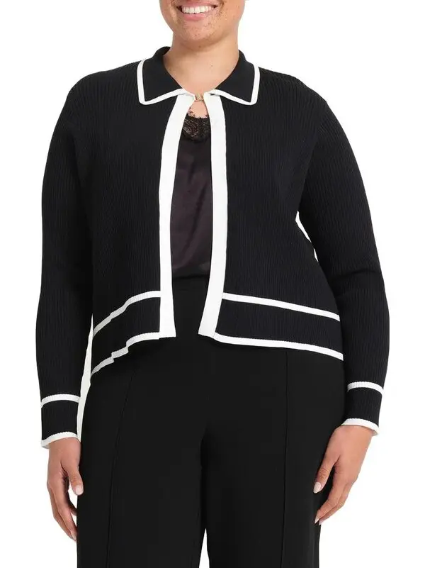 ESTELLE Gracie Contrast Trim Collared Cardigan - Black/white