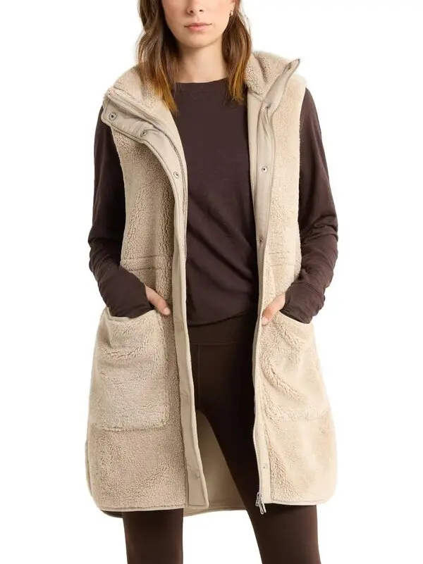 Zella Longline Faux Shearling Vest - Tan Oxford