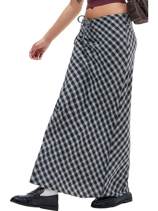 BDG URBAN OUTFITTERS Plaid Cotton Maxi Skirt - Grey