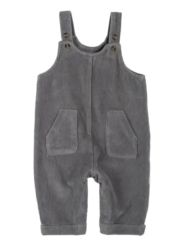 PETIT LEM Long Sleeve Top & Corduroy Overalls Set - Medium Grey