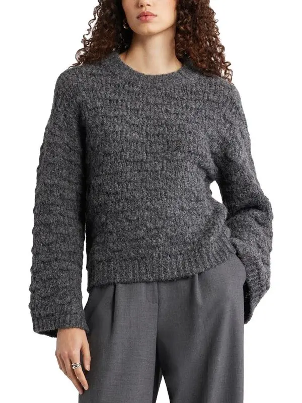 Nordstrom Open Stitch Crewneck Sweater - Grey Dark Charcoal Heather