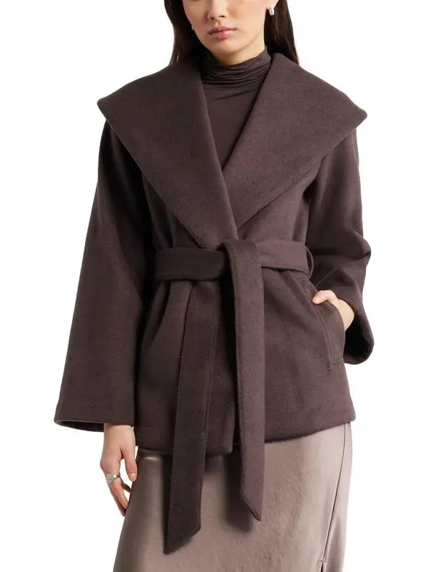 OPEN EDIT Wrap Robe Coat - Brown Seal