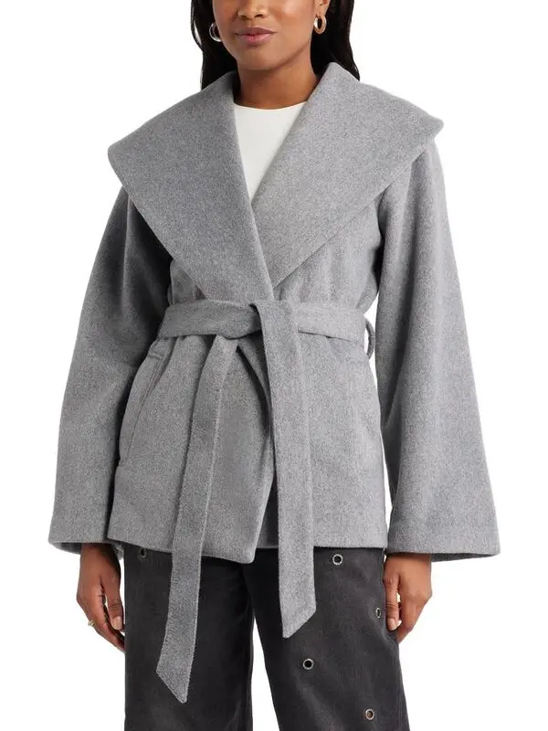 OPEN EDIT Wrap Robe Coat - Grey Heather