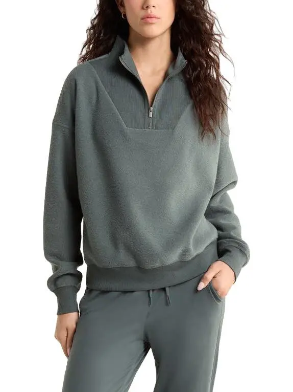 Zella Cozy Bouclé Quarter Zip Sweatshirt - Green Urban