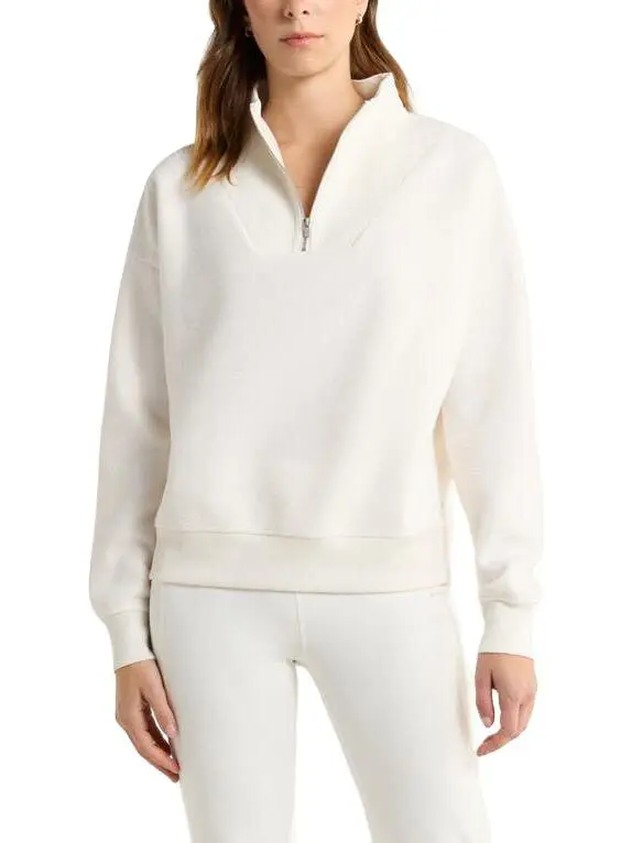 Zella Cozy Bouclé Quarter Zip Sweatshirt - Ivory Egret
