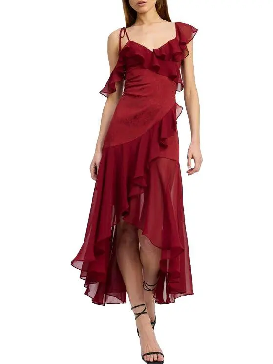EN SAISON Annalis Ruffle High-low Maxi Dress - Deep Crimson