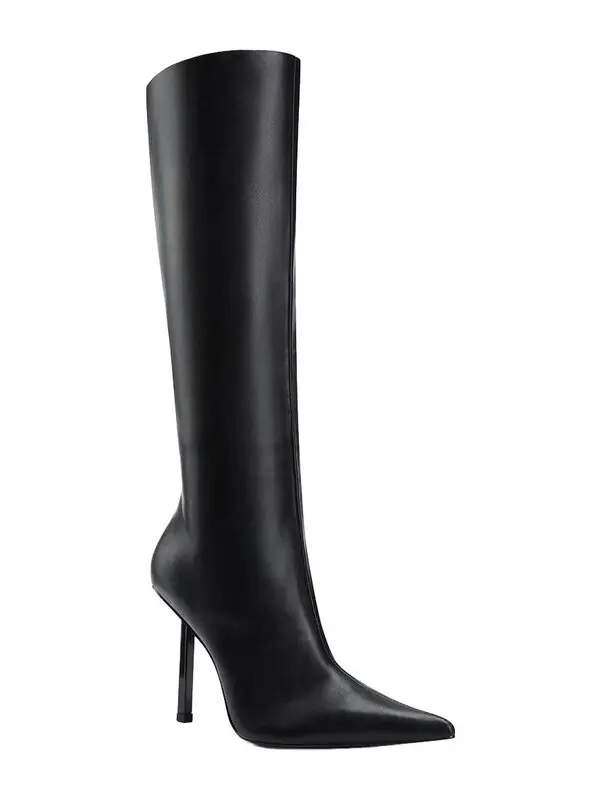 Femme La Vienna Pointed Toe Knee High Boots - Black