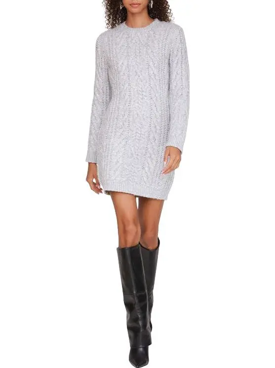 Avec Les Filles Long Sleeve Cable Stitch Mini Sweater Dress - Silver
