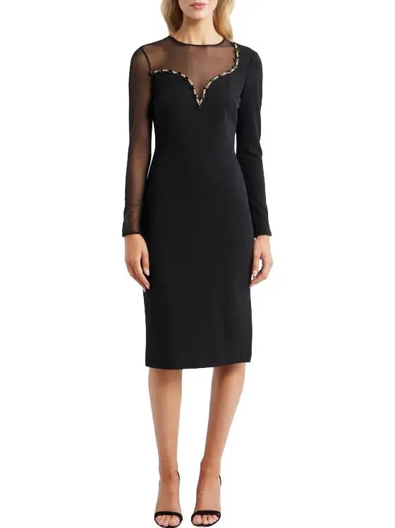 Vince Camuto Long Sleeve Beaded Crepe Midi Dress - Black