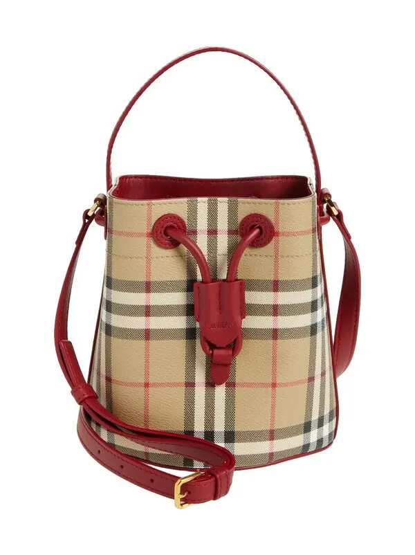 Burberry Mini Check Bucket Bag - Archive Beige/ruby Red