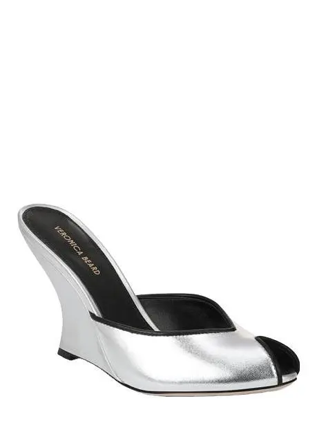 Veronica Beard Mirabel Peep Toe Wedge Sandal - Silver/black