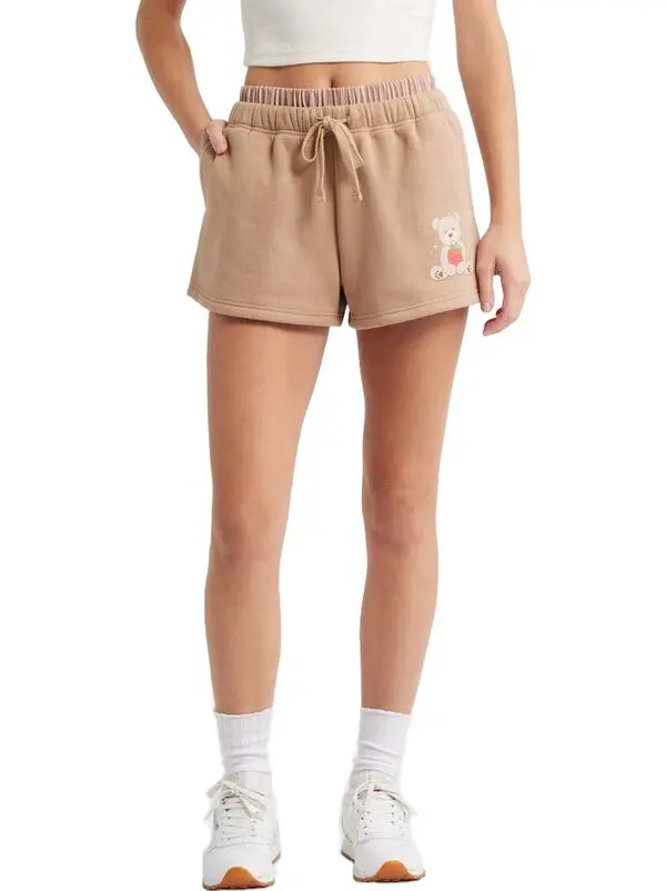 VINYL ICONS Graphic Sweat Shorts - Tan
