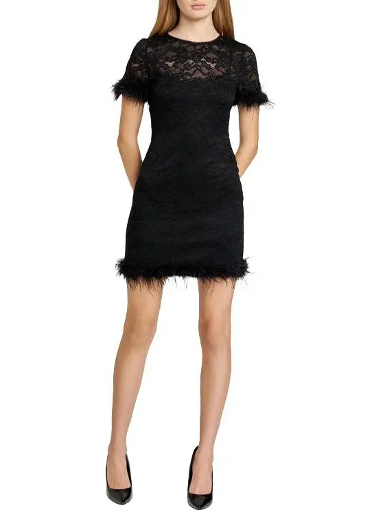 WAYF Alina Feather Lace Mini Dress - Black