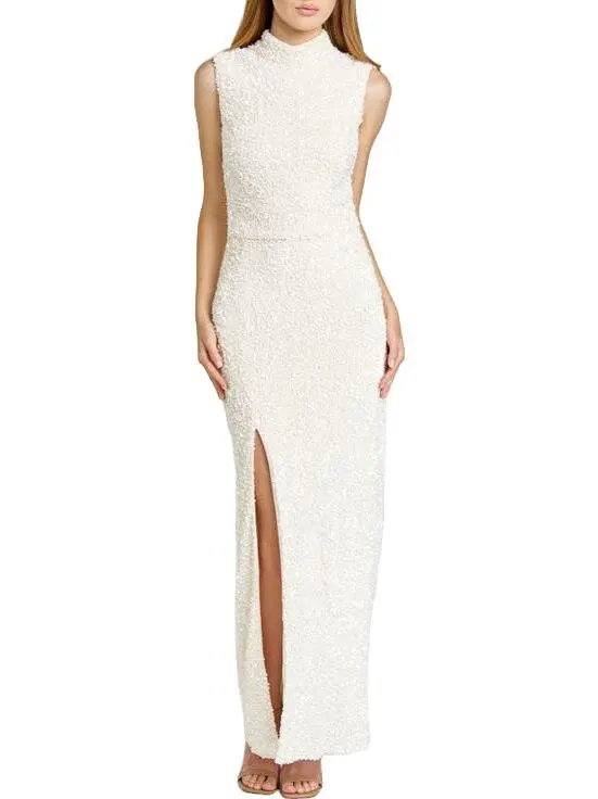WAYF Ivy Sequin Embellished Evening Dress - Cream