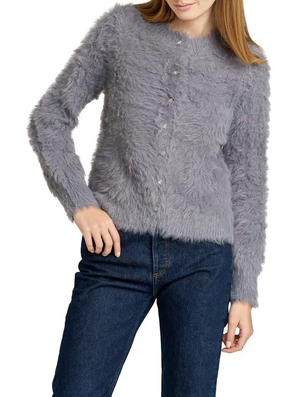 WAYF Kat Fuzzy Cardigan - Grey