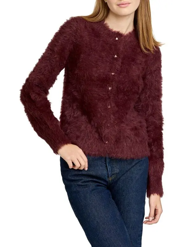 WAYF Kat Fuzzy Cardigan - Plum