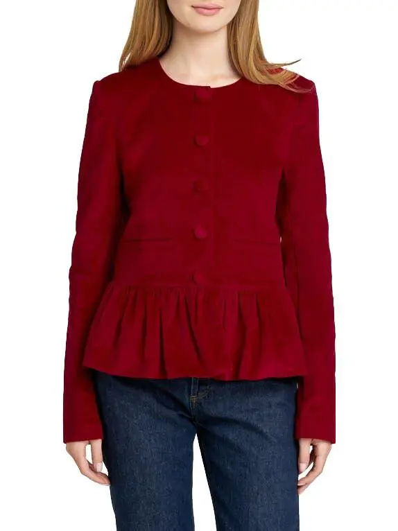 WAYF Peplum Cotton Jacket - Red