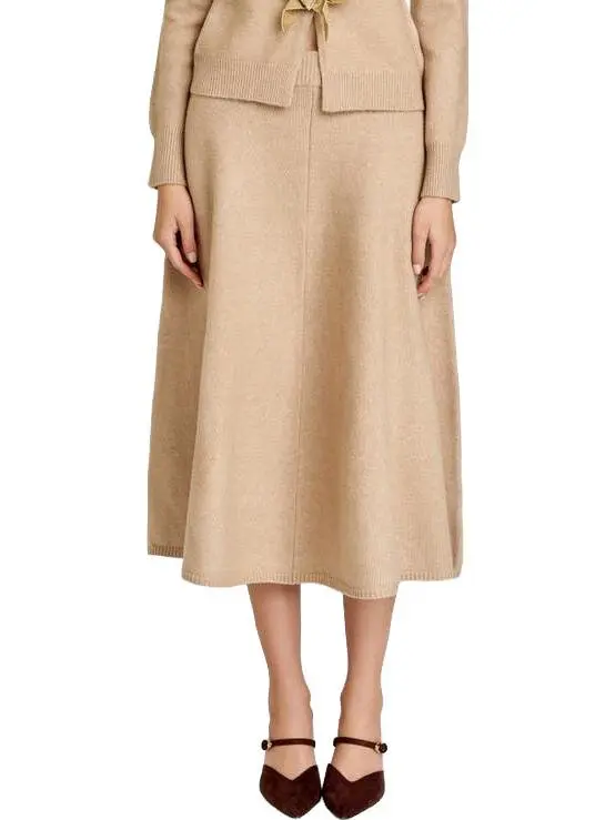 WAYF Kayla A-line Knit Midi Skirt - Beige