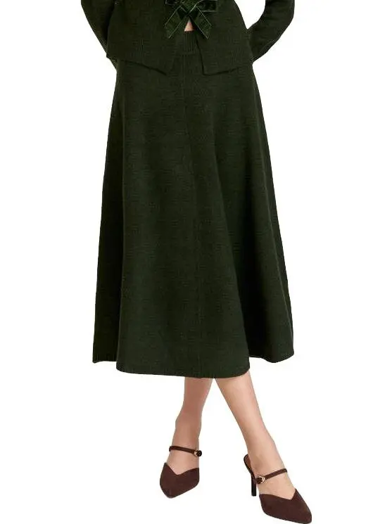 WAYF Kayla A-line Knit Midi Skirt - Emerald