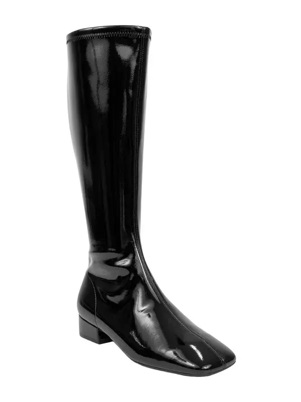 Aerosoles Nana Knee High Boots - Black Stretch Crinkle Patent