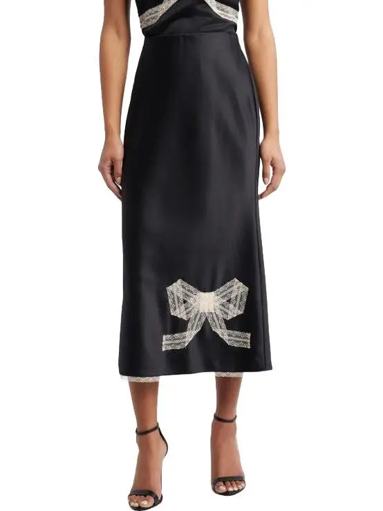 LoveShackFancy Vallis Lace Bow Midi Skirt - Black