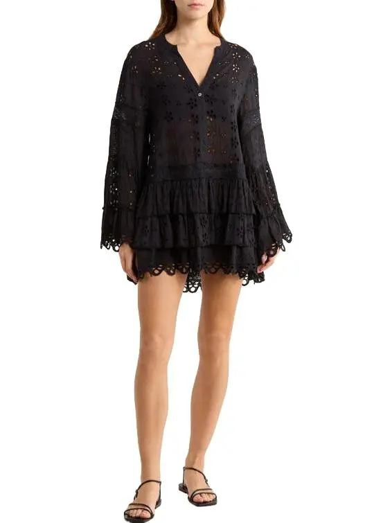 Ramy Brook Roxanne Long Sleeve Broderie Anglaise Dress - Black