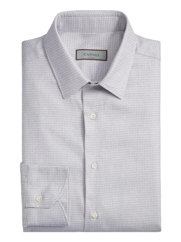 Canali Regular Fit Microcheck Dress Shirt - Grey