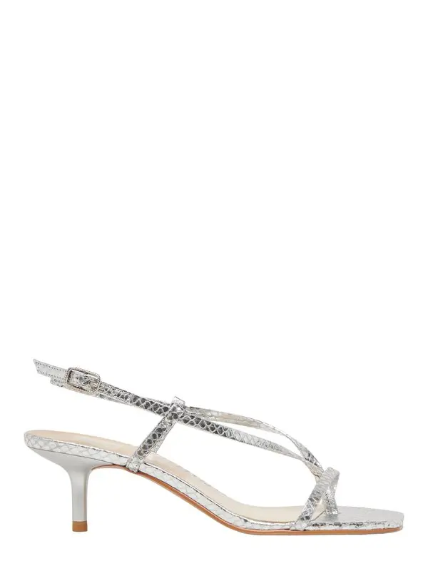 DOLCEVITA Laury Kitten Heel Sandal - Silver Embossed Leather