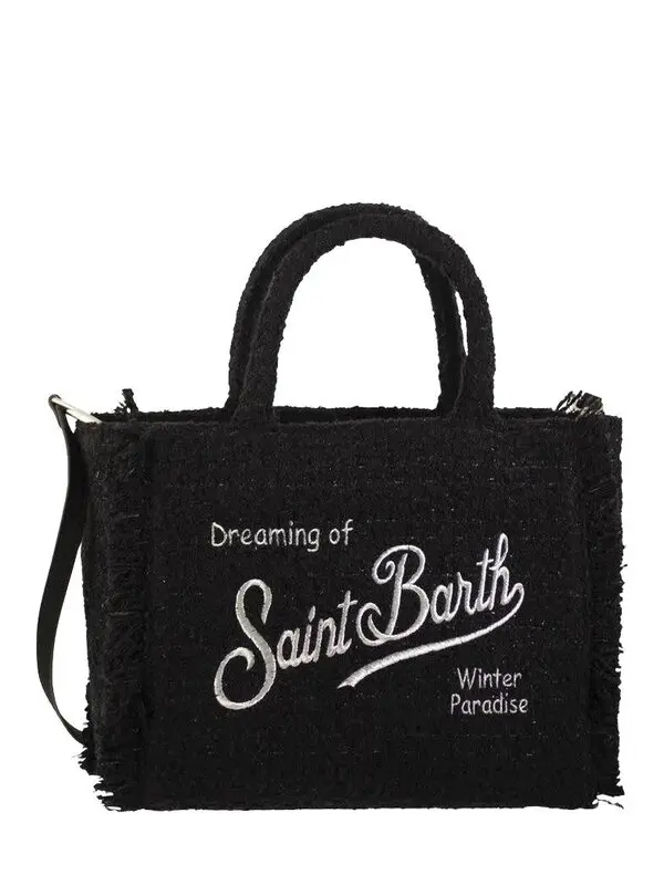 MC2 SAINT BARTH Colette Fabric Handbag With Logo - Black