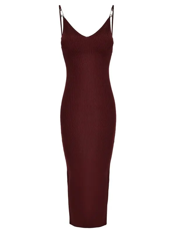 Versace Ribbed-knit Midi Dress - Burgundy