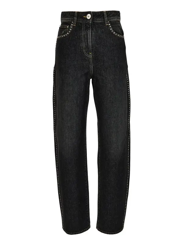Versace Studded Stone-washed High-rise Straight-leg Jeans - Black