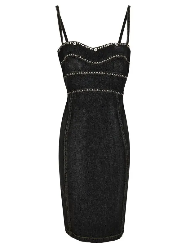 Versace Studded Stone-washed Denim Midi Dress - Black