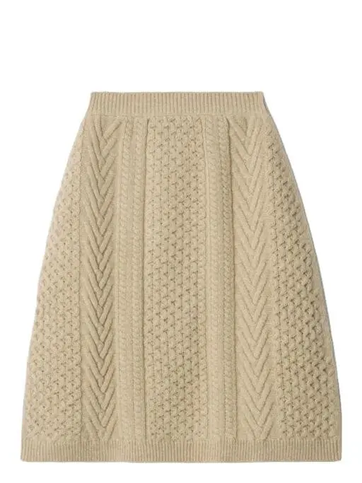 Burberry Aran Knit Wool Skirt - Beige Melange