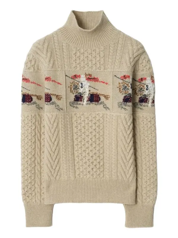 Burberry Aran Knit Wool Sweater - Beige Melange