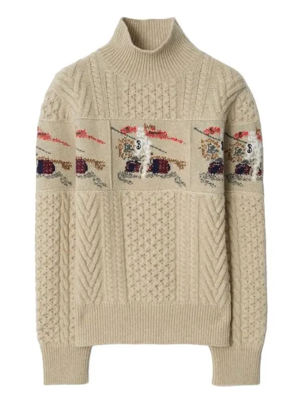 Burberry Aran Knit Wool Sweater - Beige Melange