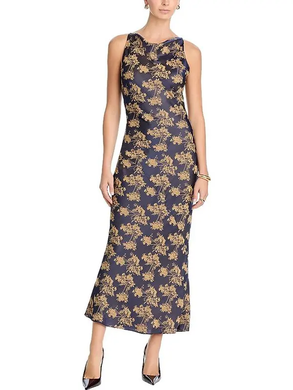 Aqua Jacquard Maxi Dress - Navy/gold