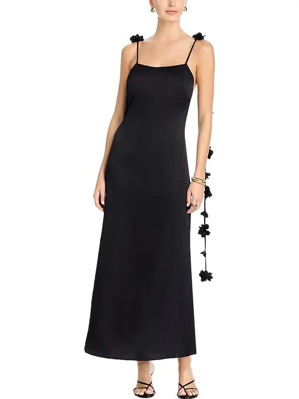 Aqua Flower Strap Maxi Dress - Black