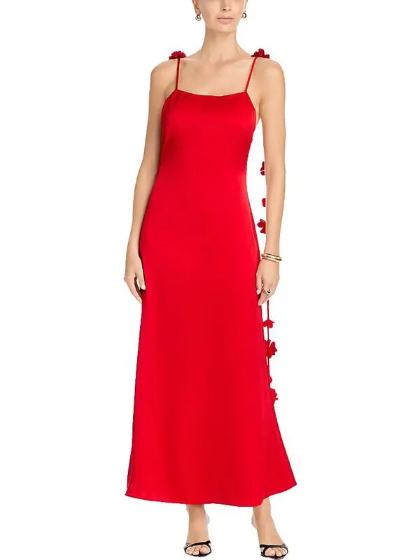 Aqua Flower Strap Maxi Dress - Red