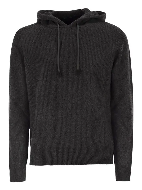 Tagliatore Hunter Ribbed Knit Hoodie - Grey