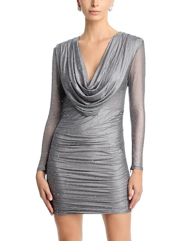 Aqua Embellished Cowl Neck Mini Dress - Silver