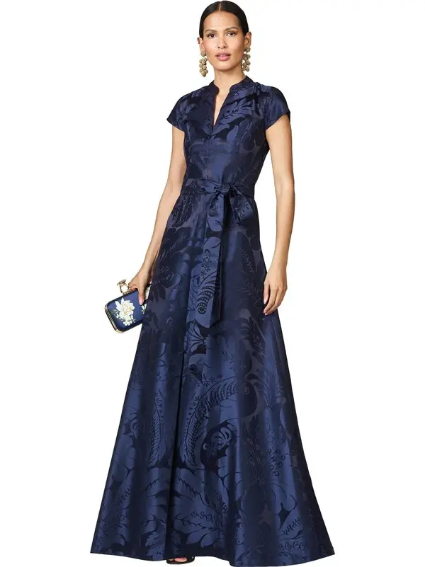 Sachin & Babi Cap Sleeve A-line Gown - Deep Ocean