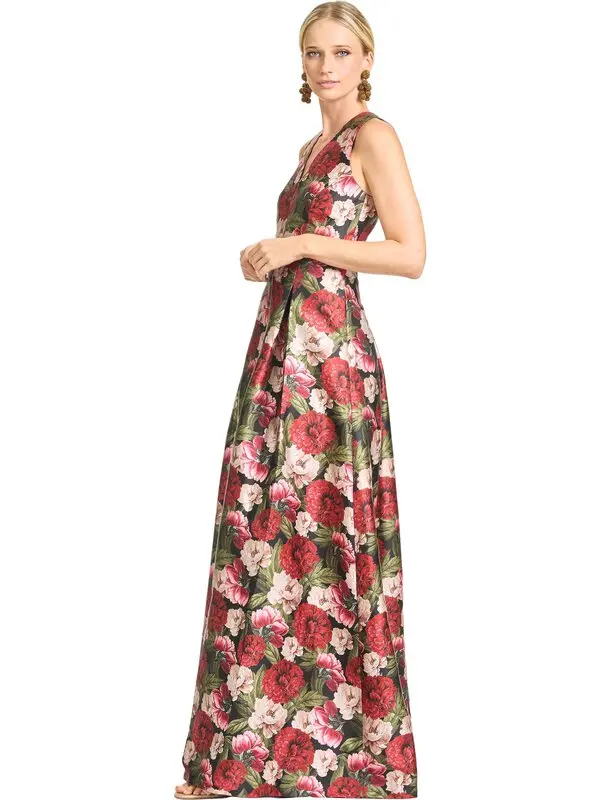 Sachin & Babi Printed Mikado Brooklynne Gown - Peony Embers
